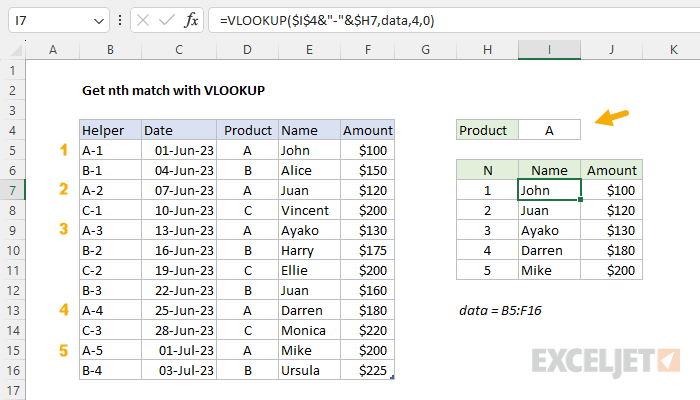 Get Nth Match With VLOOKUP Excel Formula Exceljet