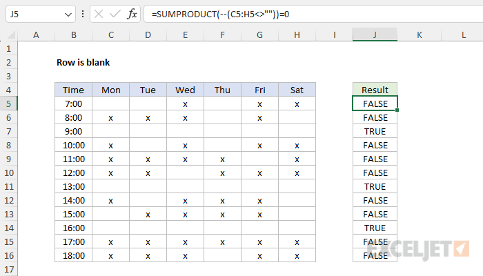 Row Is Blank Excel Formula Exceljet