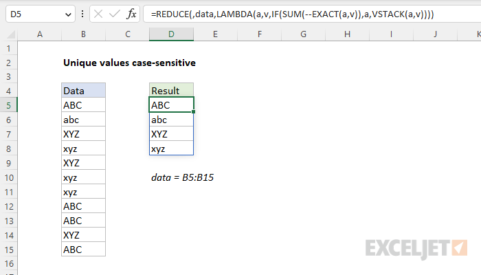Unique Values Case sensitive Excel Formula Exceljet