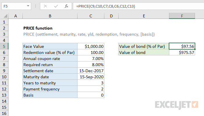 Excel PRICE Function Exceljet