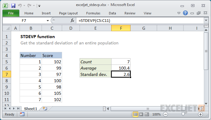 Excel STDEVP Function Exceljet