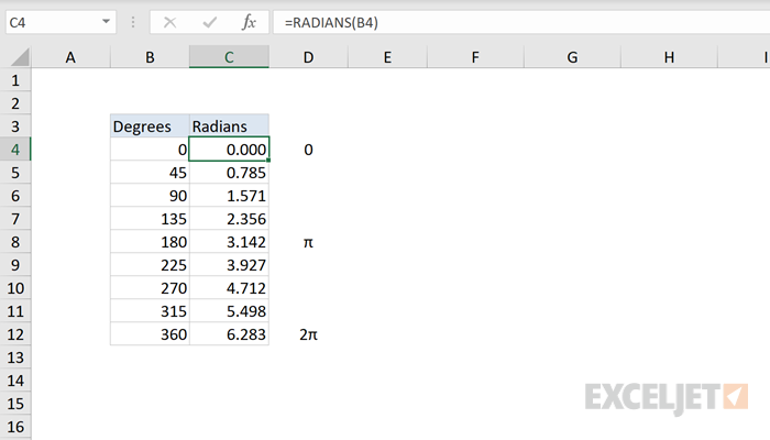 Excel Radians | Exceljet