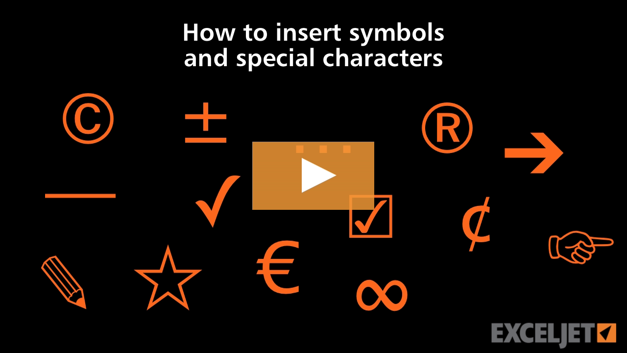 How to insert symbols and special characters in Excel (video) | Exceljet