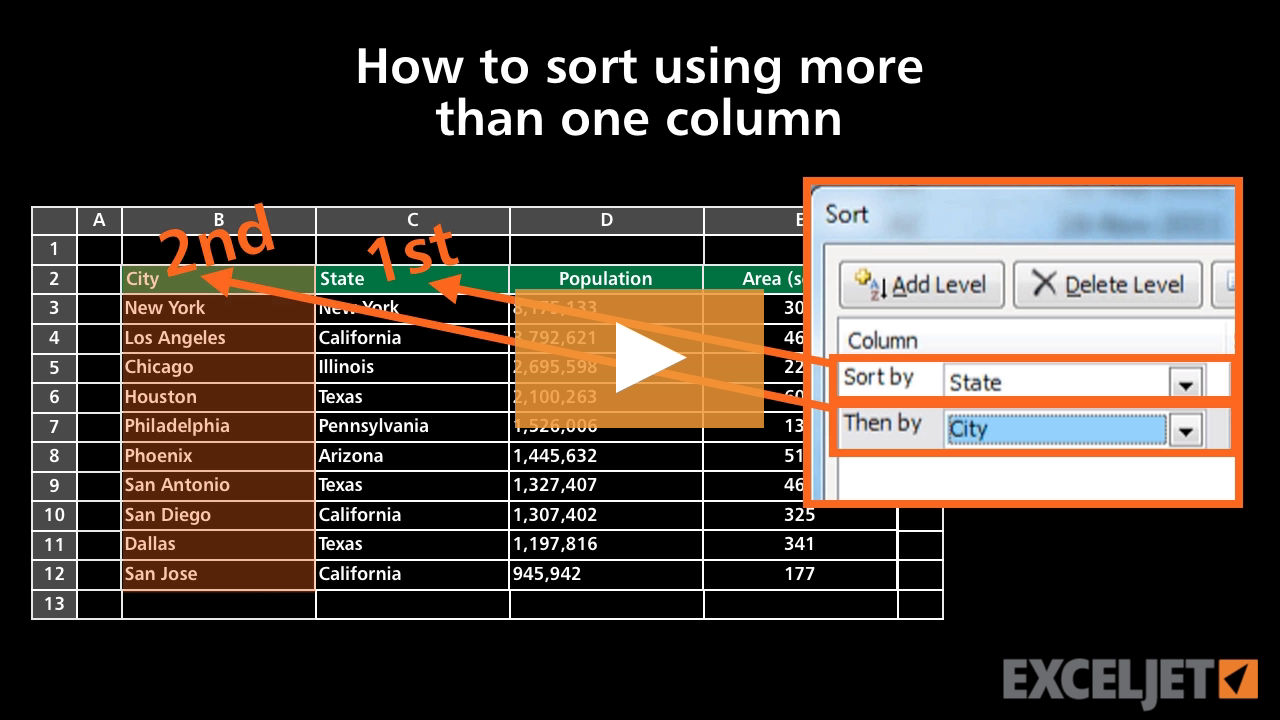 How to sort using more than one column (video) | Exceljet